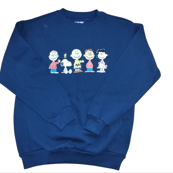 Peanuts | Tops | Peanuts Embroidered Navy Blue Graphic Sweatshirt ...